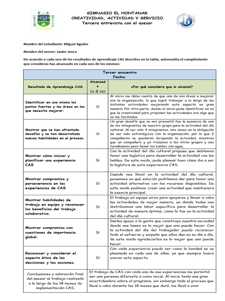Tercera Entrevista Con El Asesor | Descargar gratis PDF | Aprendizaje | Creatividad