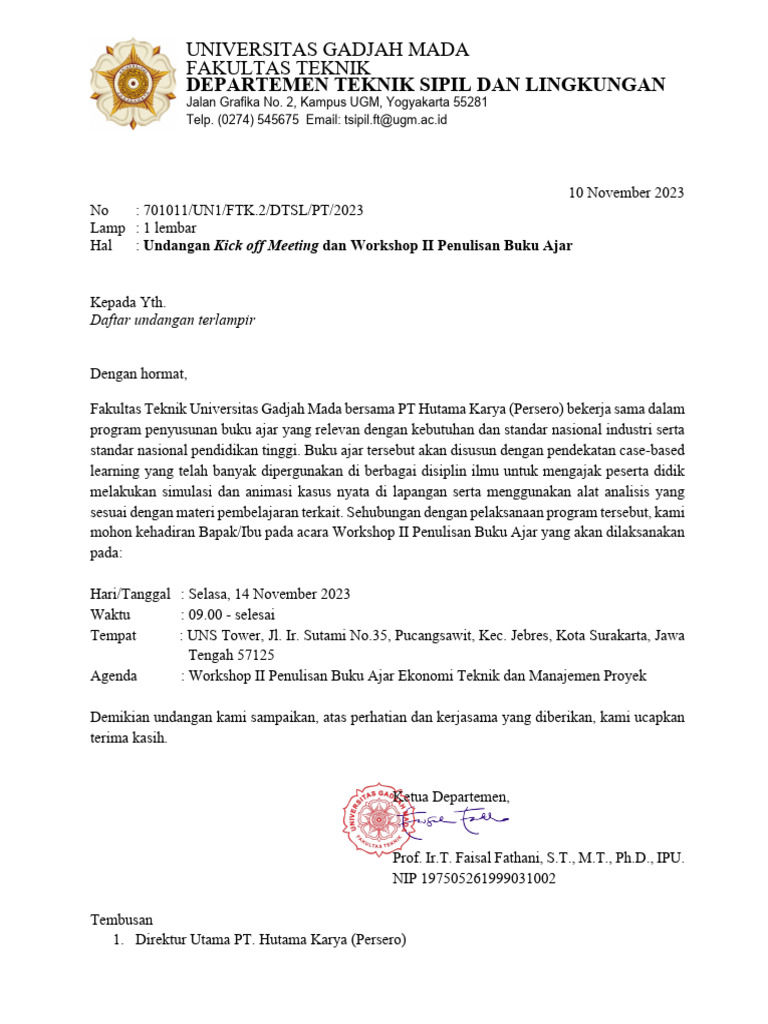 Surat Undangan Workshop II Hibah Penulisan Buku Ajar-Final | PDF