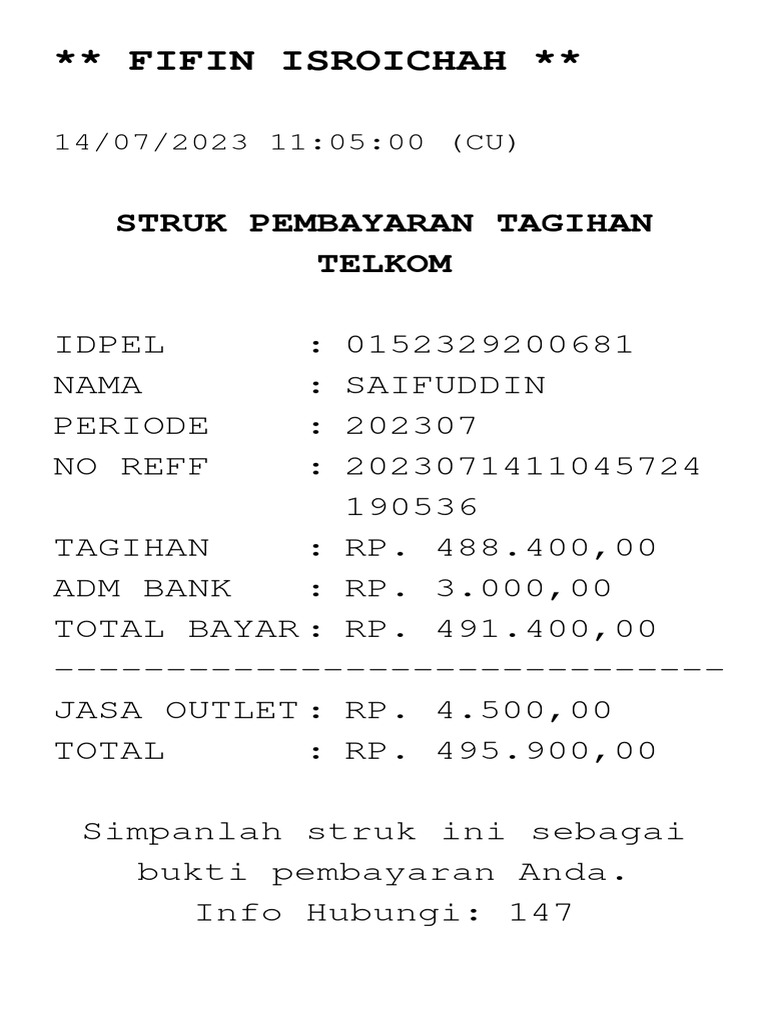 Struk Pembayaran Tagihan Telkom | PDF