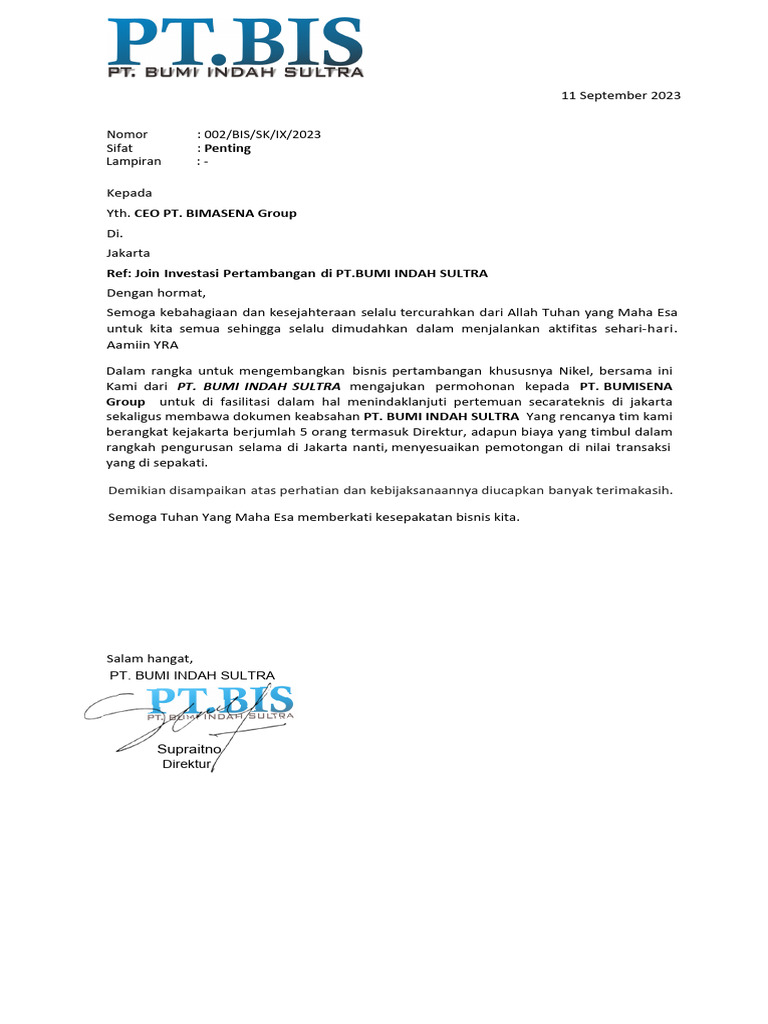 BERKAS PENAWARAN Pembahasan TEKNIS PT. BIS | PDF