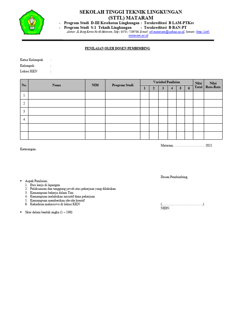 Form Penilaian Dosen Pembimbing | PDF