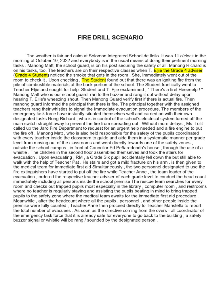 Fire Drill Scenario | PDF Fire Drill Scenario | PDF