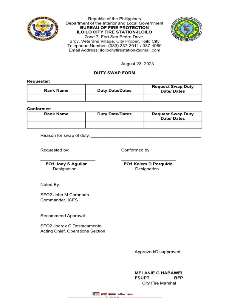 Duty Swapping New Format | PDF