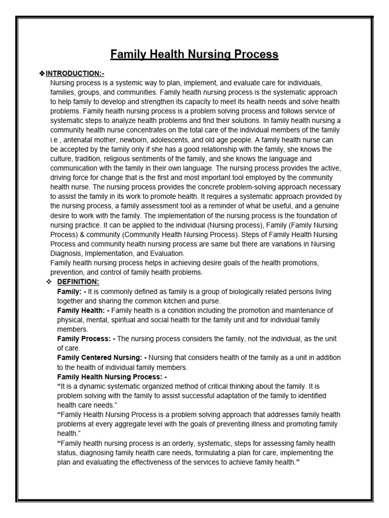 Family Health Nursing Guide | PDF | Medical Diagnosis | Nursing