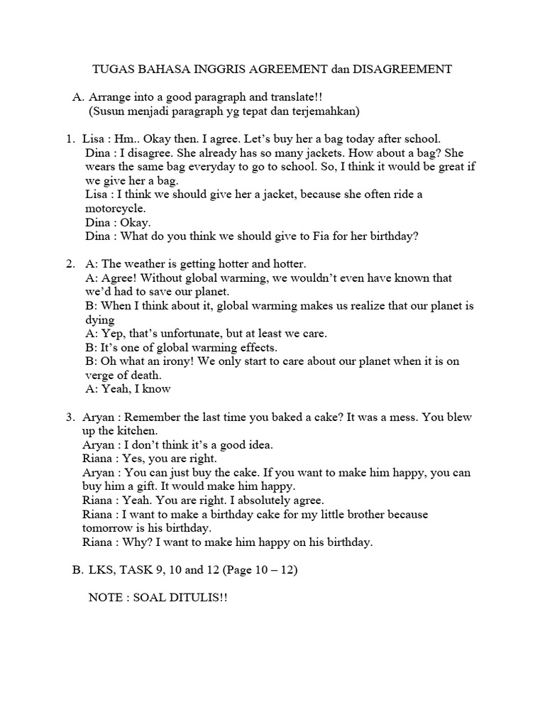 TUGAS BAHASA INGGRIS AGREEMENT Dan DISAGREEMENT | PDF