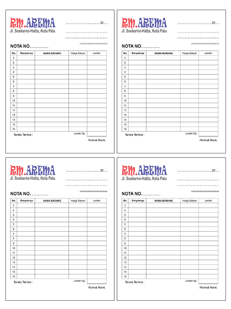 Nota Rumah Makan RM.AREMA | PDF