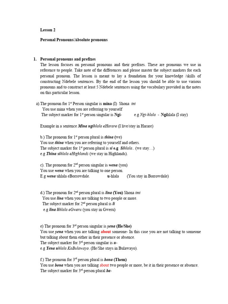 Personal Pronouns Lesson 2 | PDF | Grammatical Number | Languages