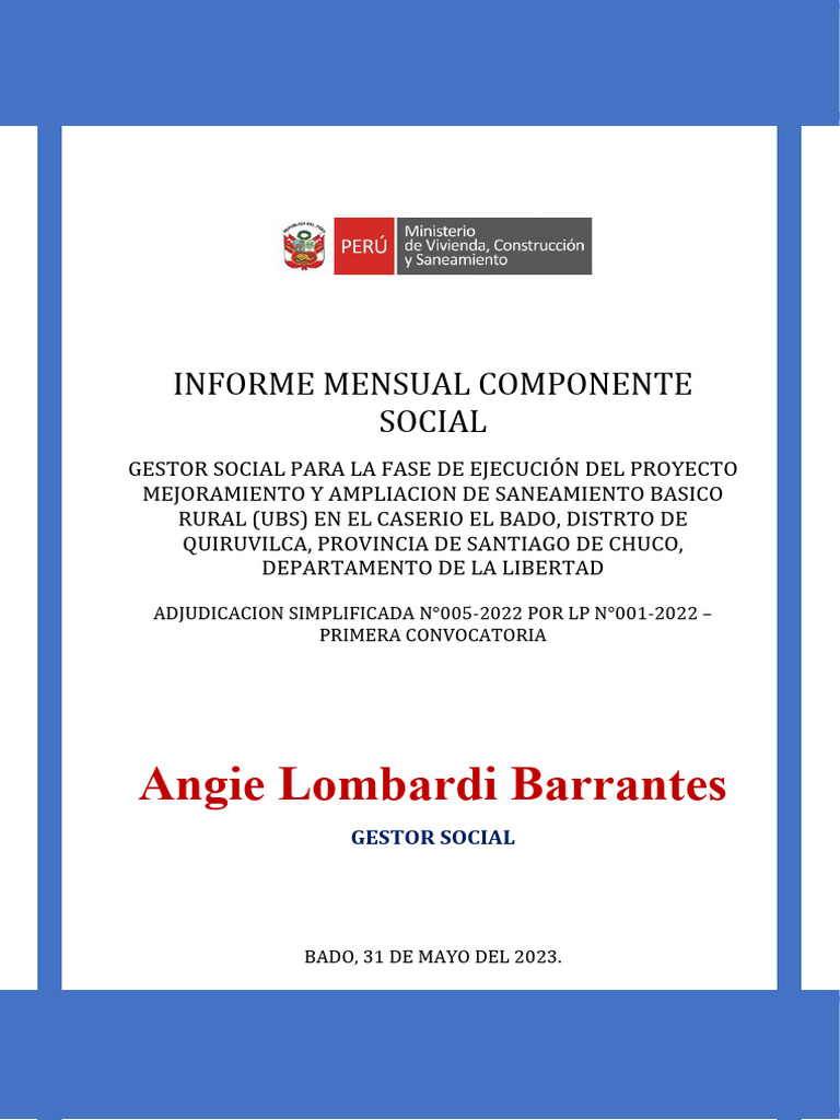 COMPONENTE SOCIAL - 1 Al 31 de Mayo | PDF | Saneamiento | Agua