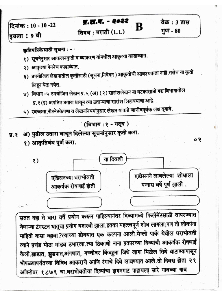 Subject Marathi Previous Year Question Paper | PDF