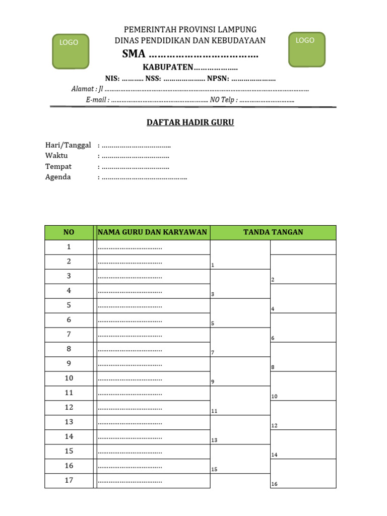 Contoh Daftar Hadir Rapat Kegiatan | PDF