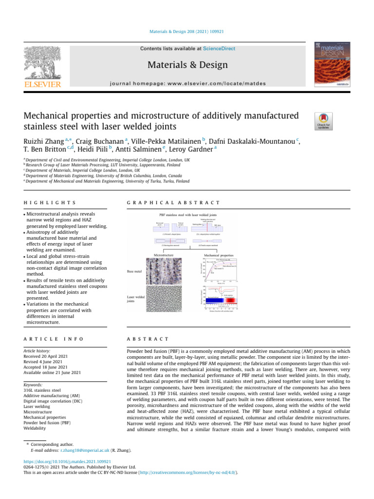 Mechanical Properties and Microstructure of Additively Manufactured Stainless Steel With Laser ...