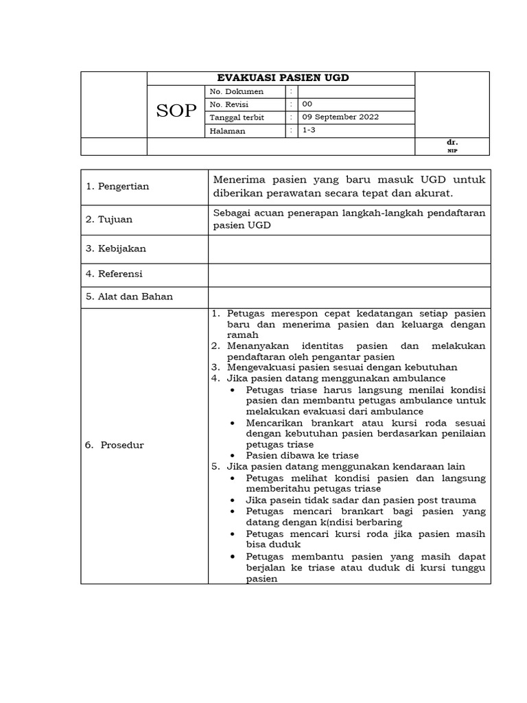 Sop Evakuasi Ugd | PDF
