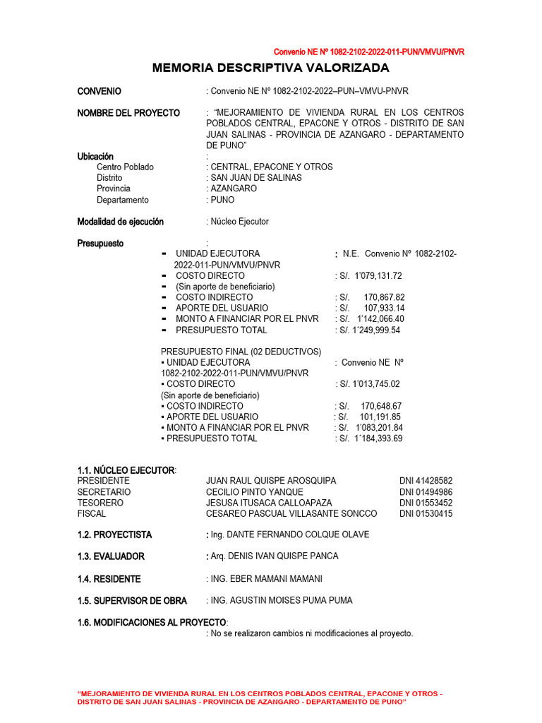 005 Memoria Descriptiva Valorizada | PDF | Fundación (Ingeniería) | Hormigón
