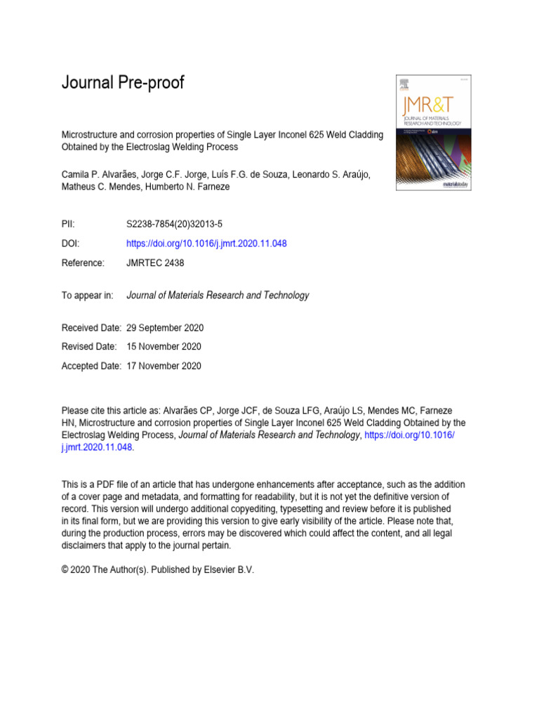 Journal Pre-Proof: Journal of Materials Research and Technology | PDF ...
