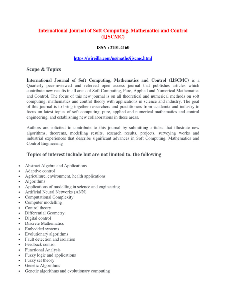 International Journal of Soft Computing, Mathematics and Control ...