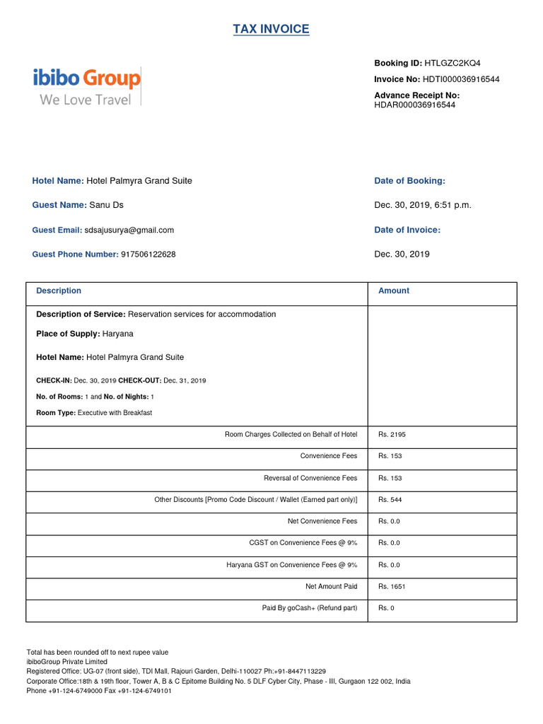 BookingTaxInvoice HTLGZC2KQ4 | PDF | Invoice | Taxes