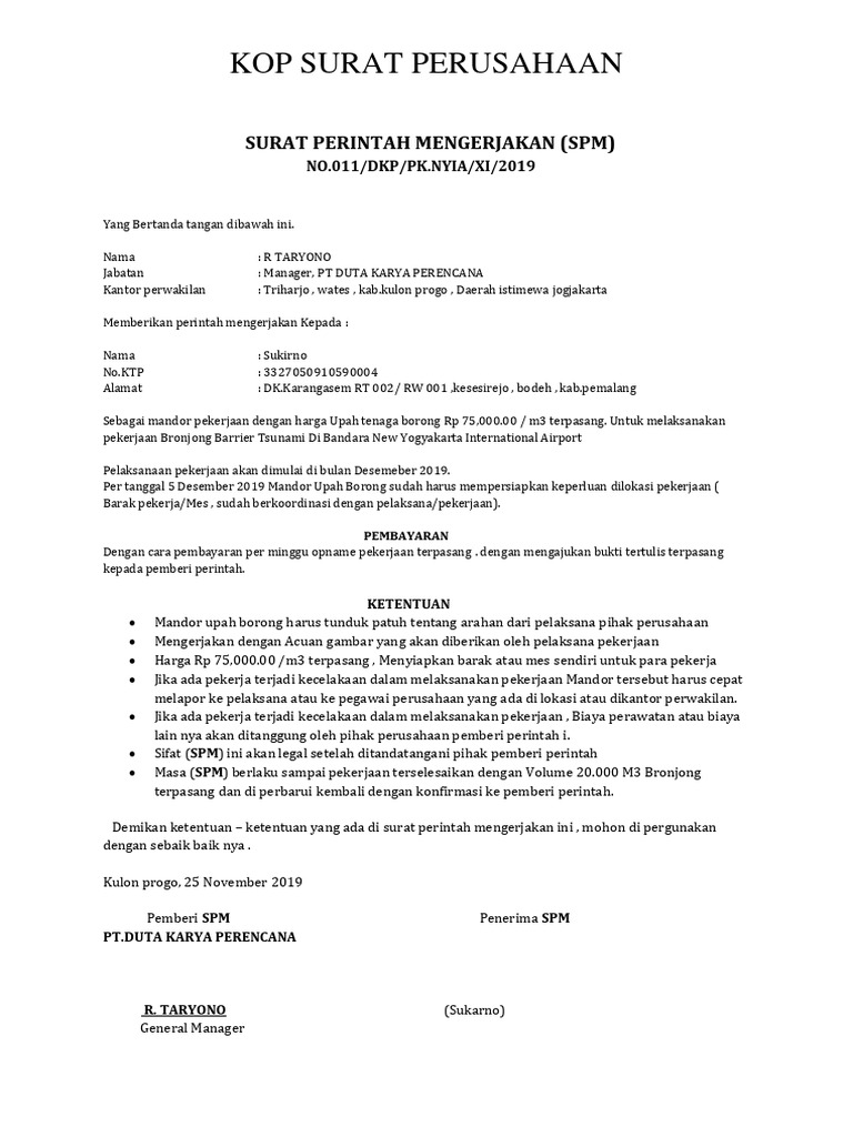 Surat Untuk Mandor | PDF