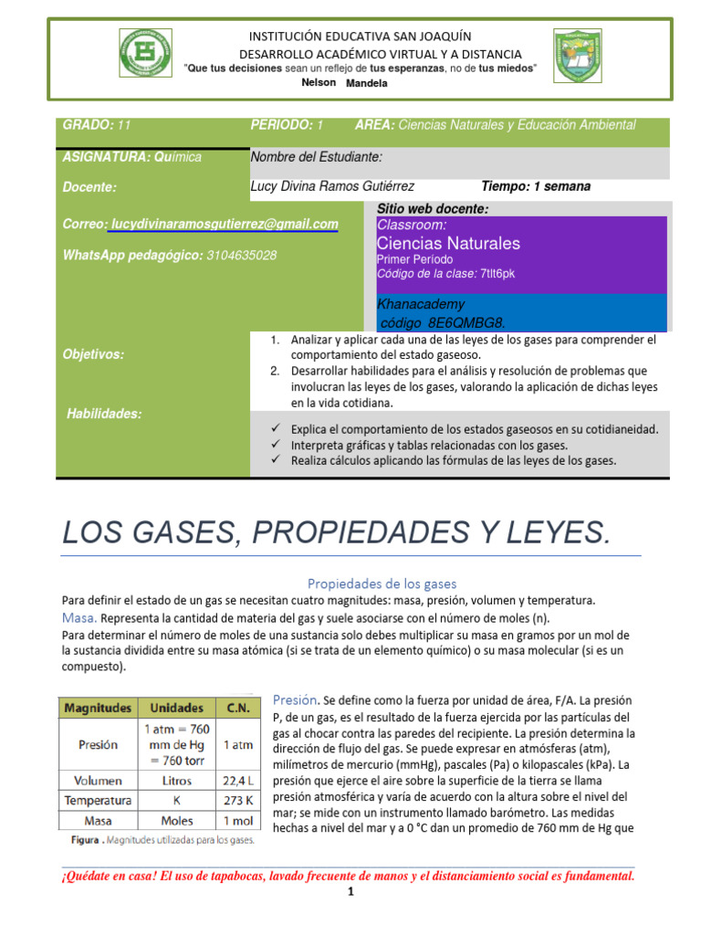 Guia de Los Gases, Propiedades y Leyes | PDF | Gases | Pascal (Unidad)