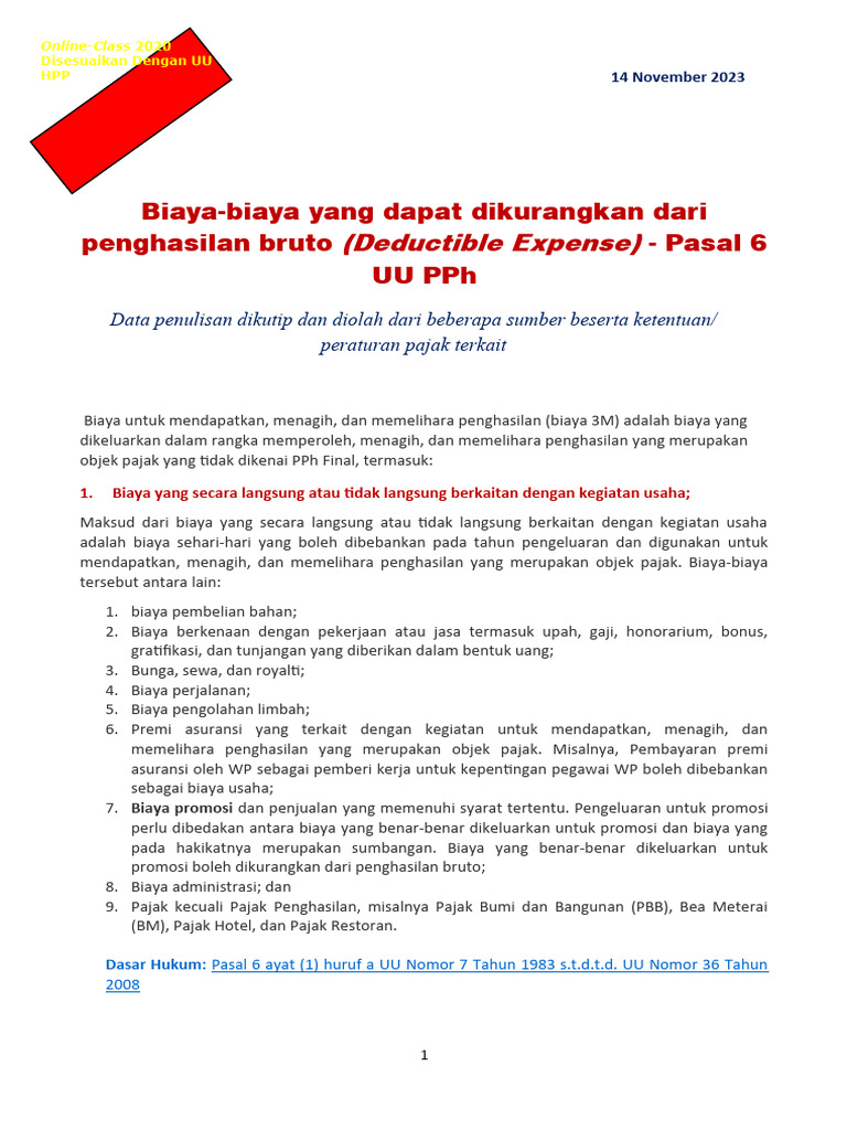 BIAYA FISKAL PPH PASAL 6 - DE - USED Part1 - E-Class SENT | PDF