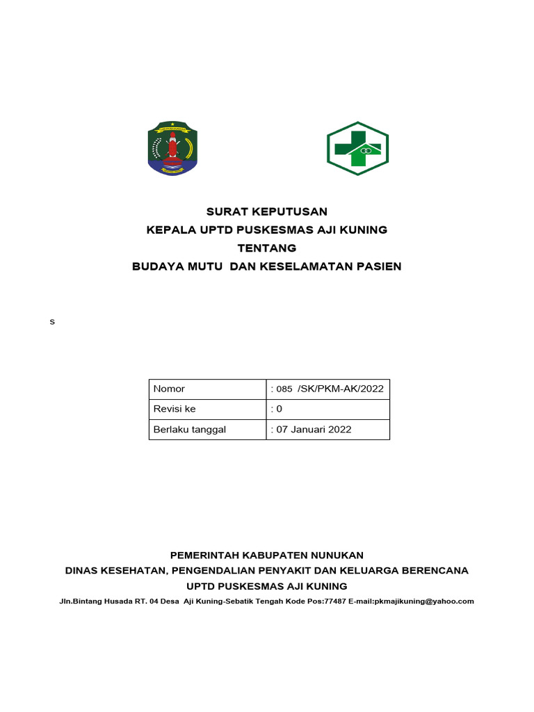 SK Budaya Mutu Dan Keselamatan Pasien | PDF