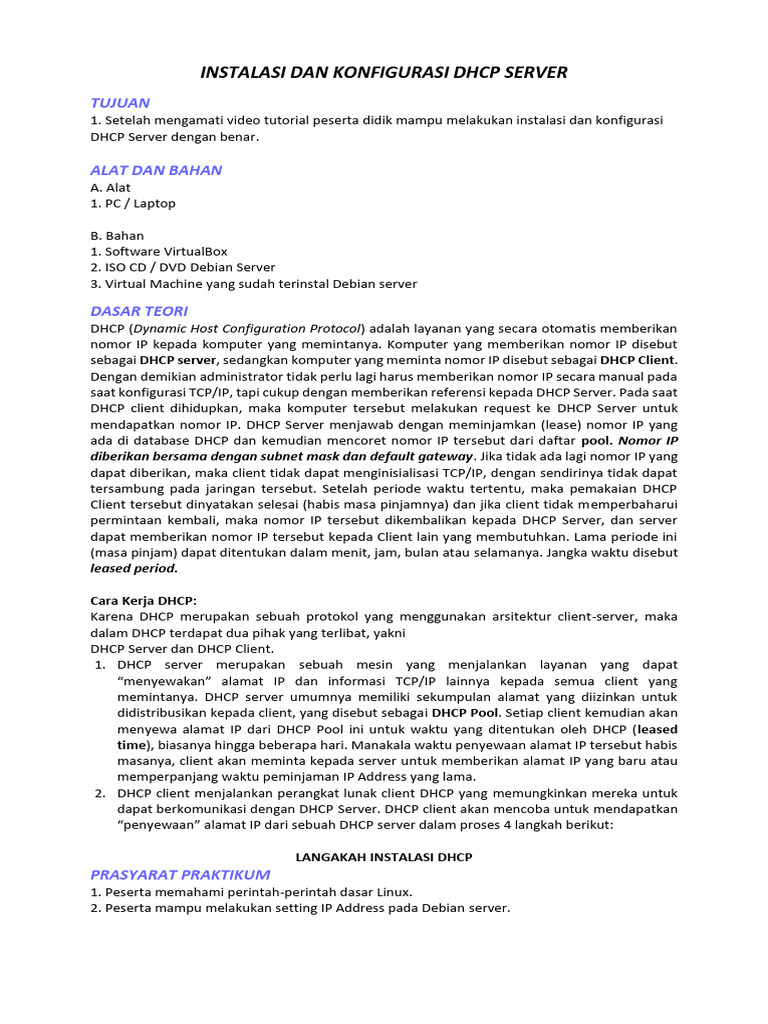 Instalasi Dan Konfigurasi DHCP Server | PDF | Komputer