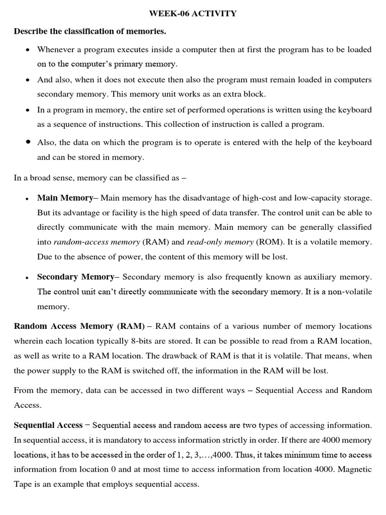 Week-06 Activity | PDF | Computer Data Storage | Read Only Memory