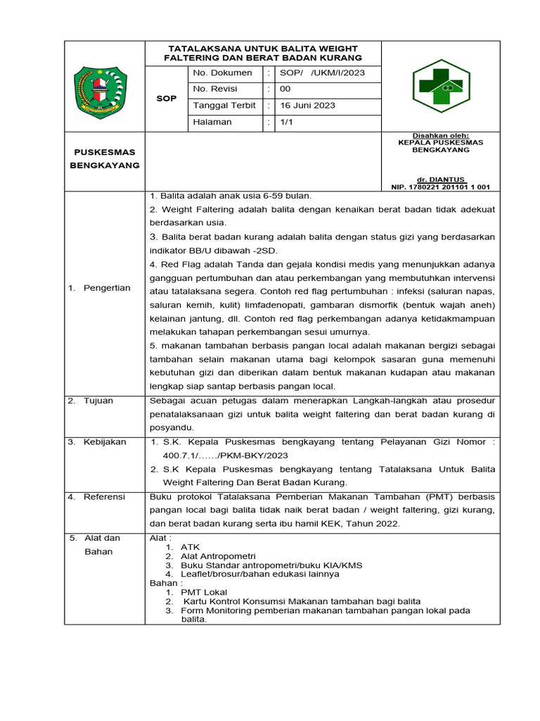 Sop Tata Laksana Untuk Balita Weight Faltering | PDF