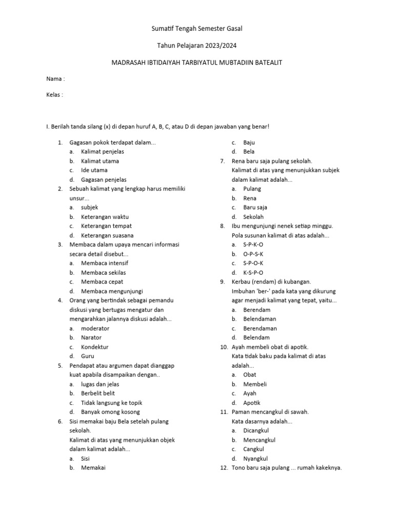 Soal Pts Bindo | PDF