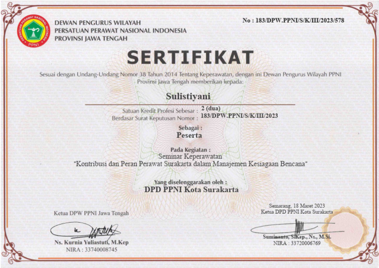 Template Sertifikat DPW | PDF