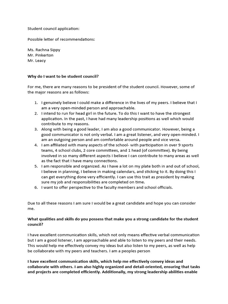 Student Council Application | PDF | Leadership | Communication