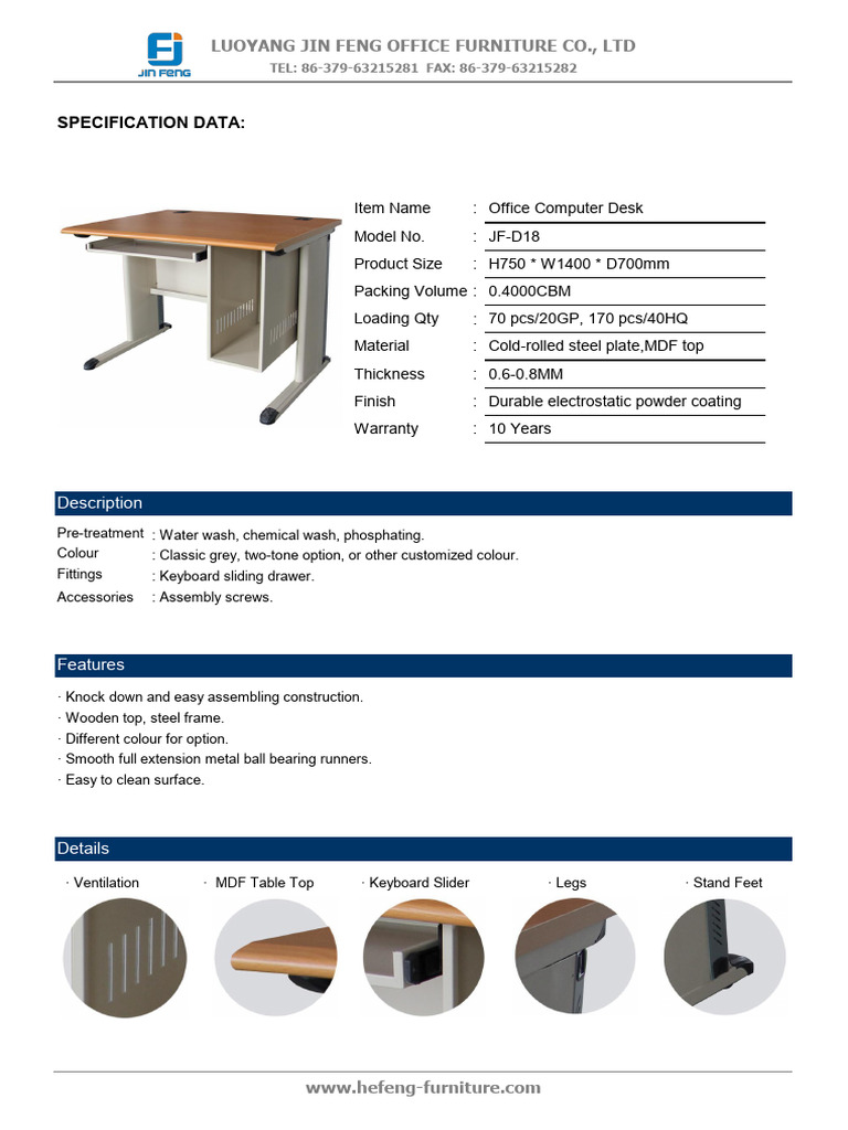Specification Data:: Luoyang Jin Feng Office Furniture Co., LTD | PDF