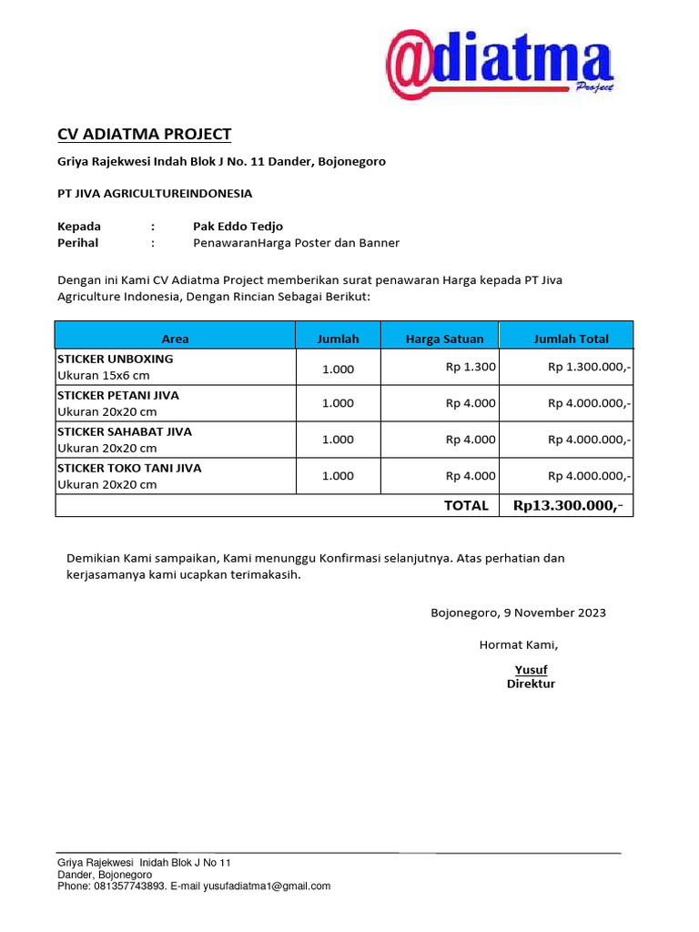 Penawaran Harga Sticker | PDF