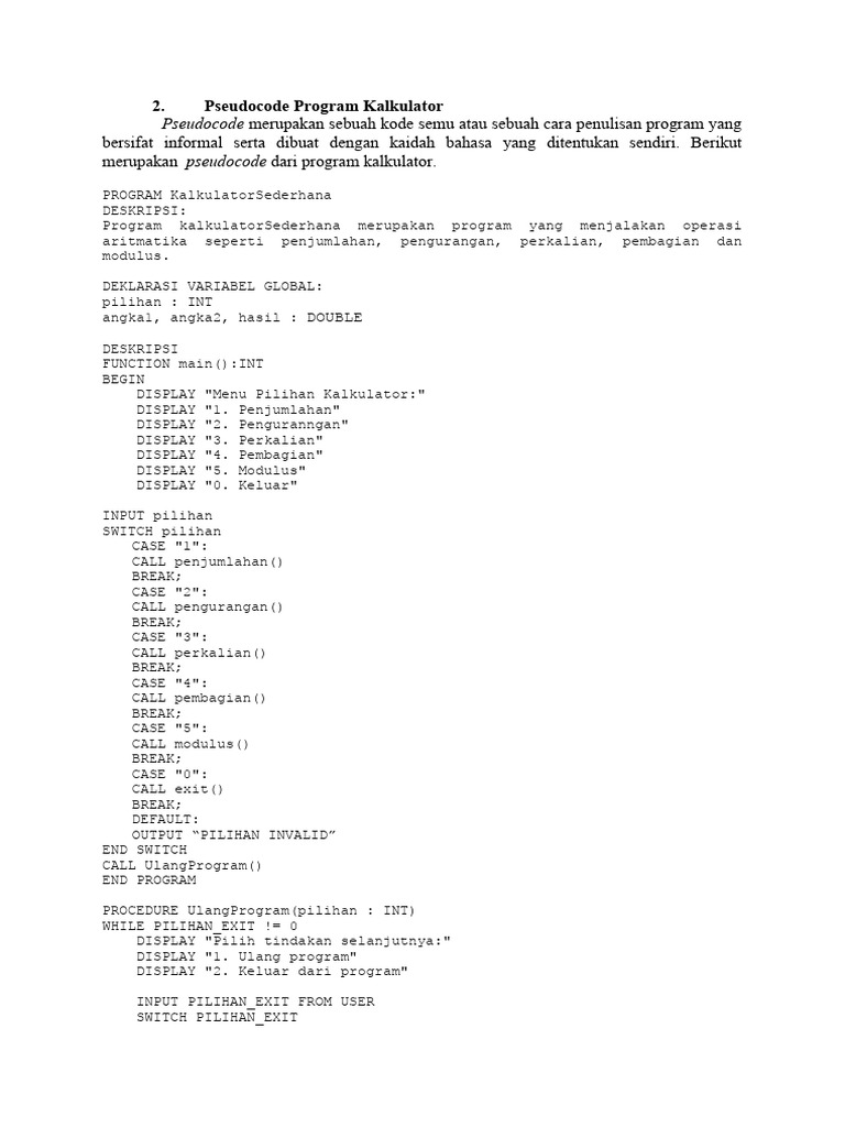 Pseudocode Program Kalkulator | PDF | Komputer