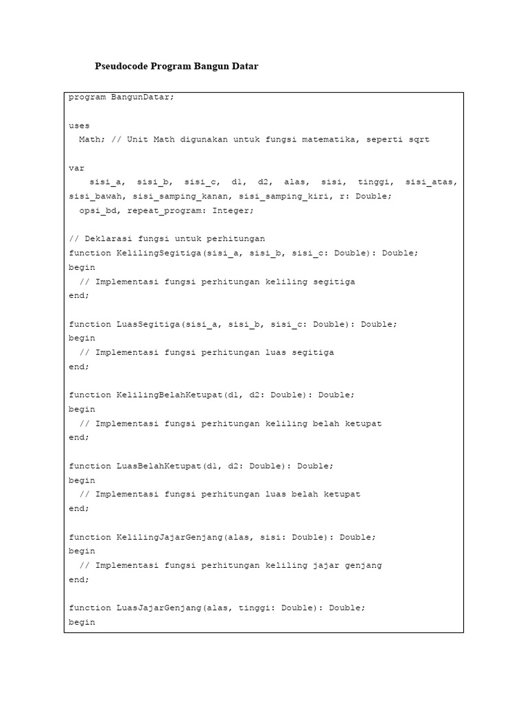 Pseudocode Program Bangun Datar | PDF