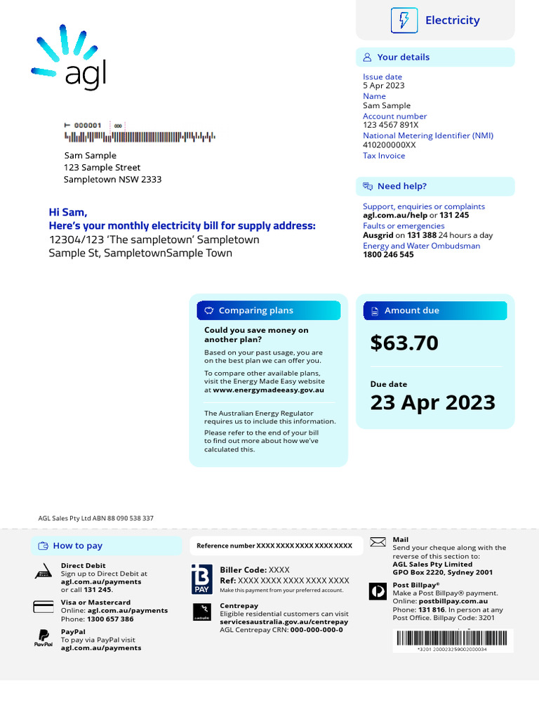 Agl Better Bills Sample Bill Necf | PDF | Debit Card | Economies