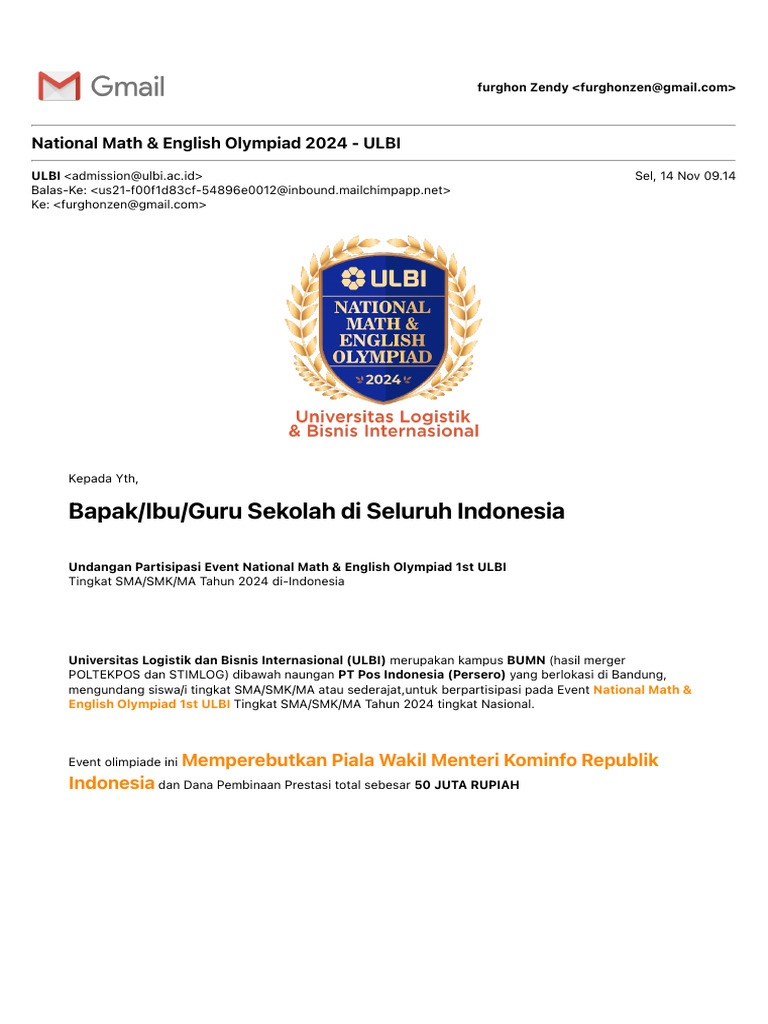 National Math & English Olympiad 2024 - ULBI | PDF