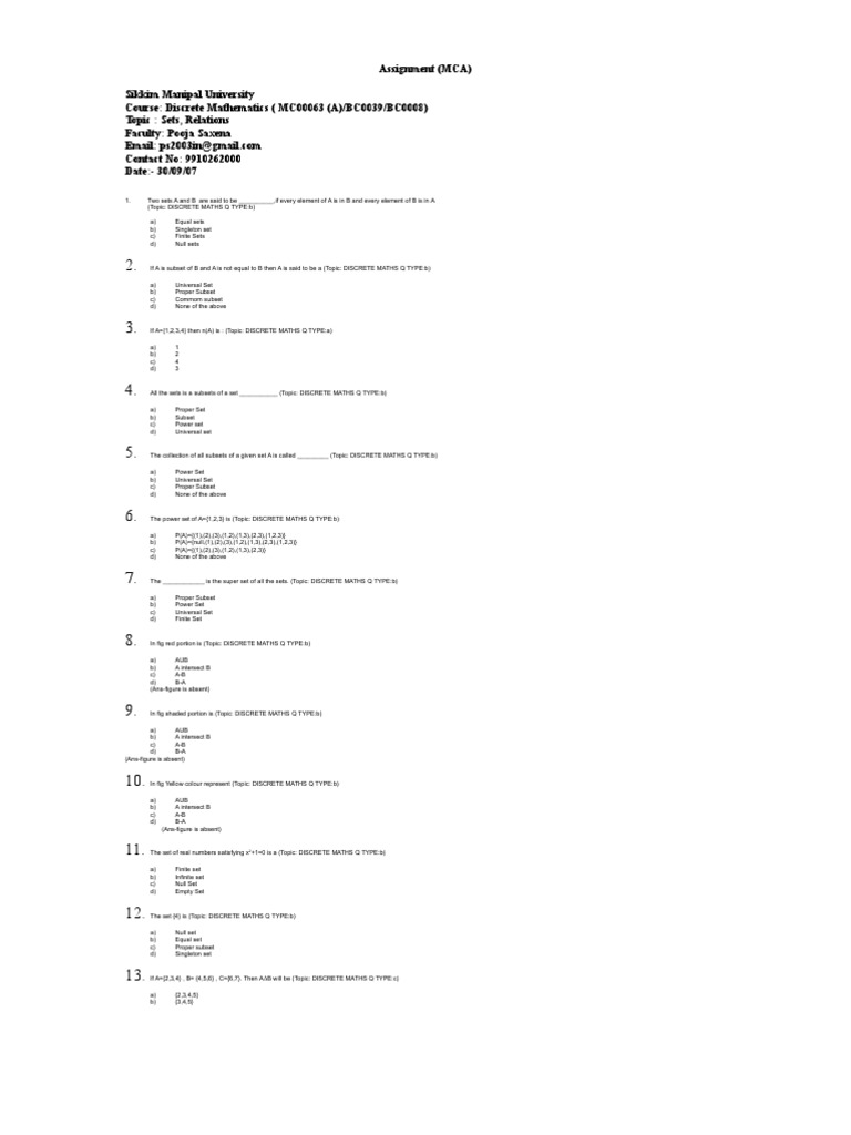 Mca Test Paper | PDF | Set (Mathematics) | Discrete Mathematics