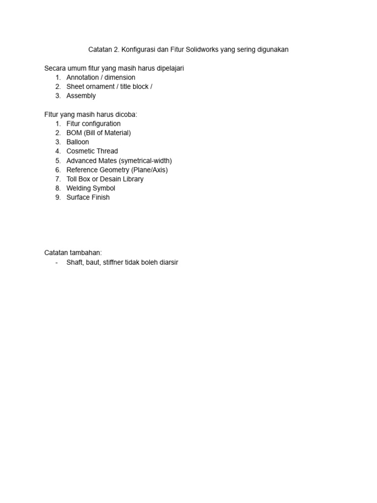 Catatan 2 Fitur Solidworks Yang Sering Digunakan | PDF | Seni | Komputer