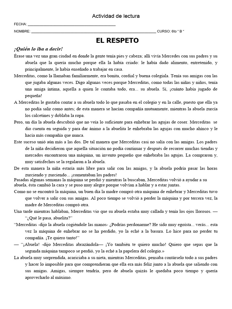 Cuento sobre el Respeto y la Compañía | PDF