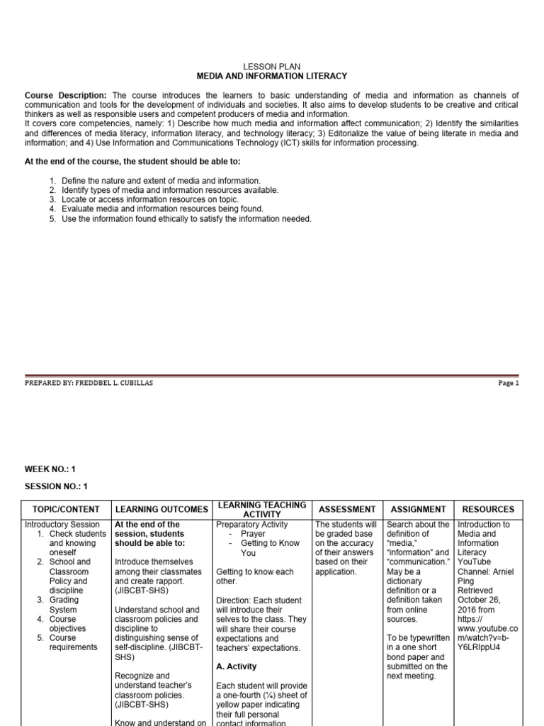 Lesson Plan MIL COR11 | PDF | Information | Literacy