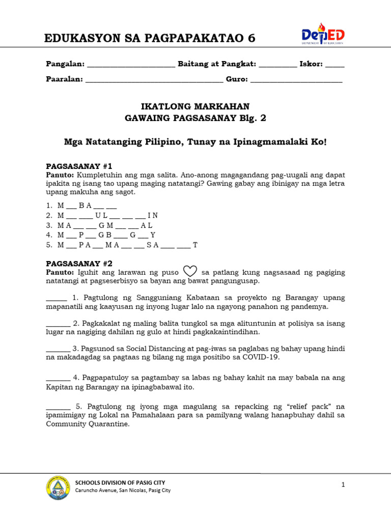 EsP 6-Q3-G.Pagsasanay 3 | PDF