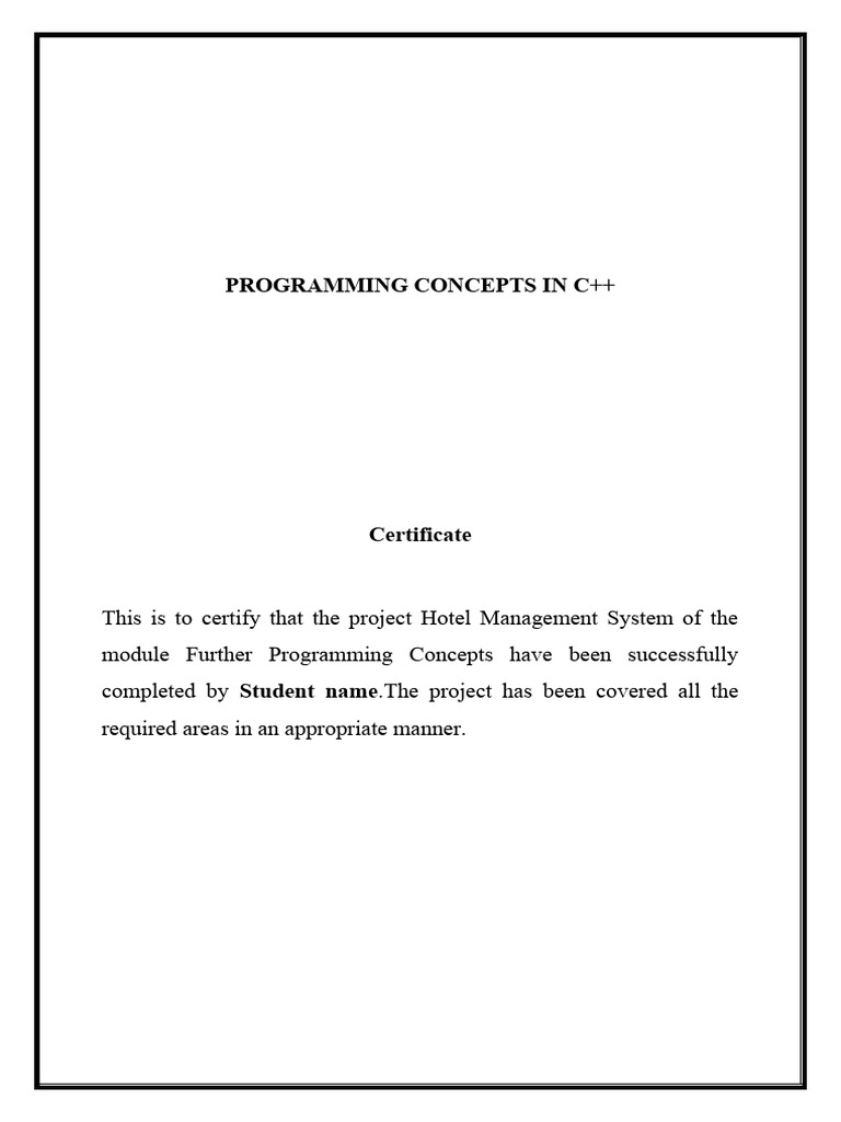 Class 12th Computer Science Project - Hotel Management System in C++ | PDF | Class (Computer ...