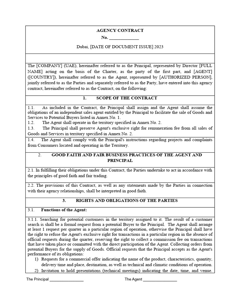 Agency Contract (Draft) | PDF | Payments | Currency