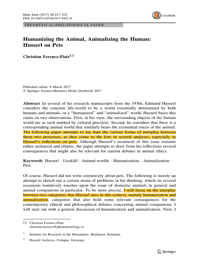 Humanizing The Animal Animalizing The Hu | PDF | Edmund Husserl | Communication