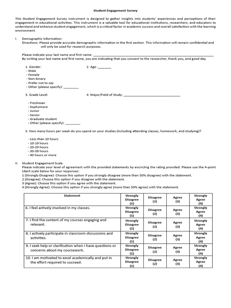 Student Engagement Survey Tool | PDF | Psychology | Learning