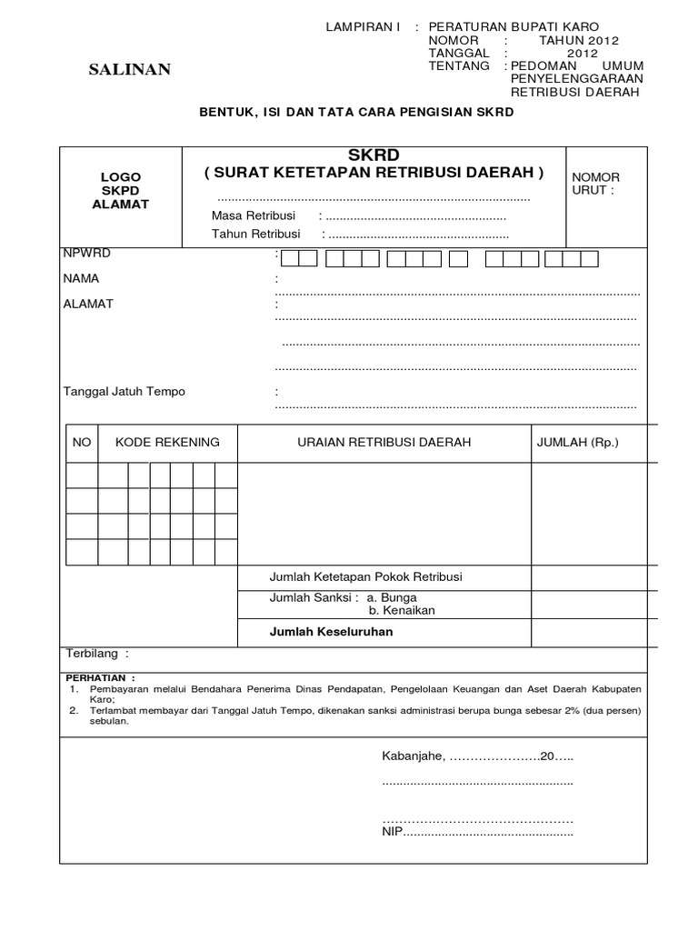 Perbup30 - 2012lampiran Form SKRD | PDF