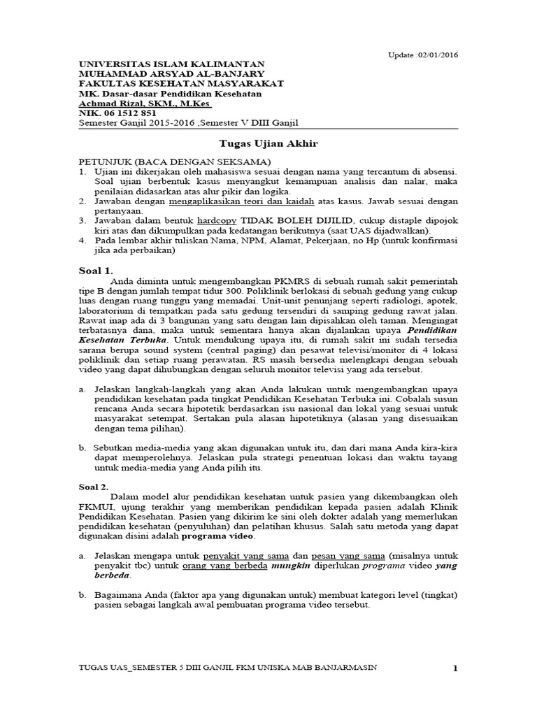 Soal Uas m Promosi Kesehatan Sumb,,,,er Dari | PDF