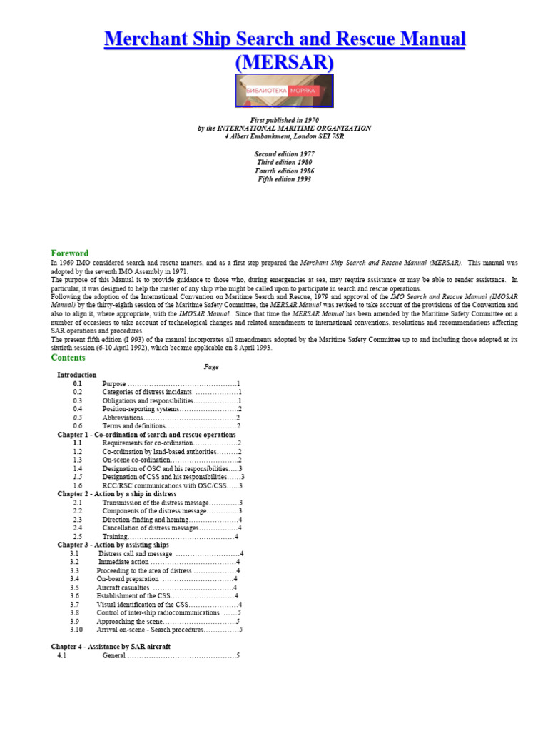 Merchant Ship Search and Rescue Manual (MERSAR) | PDF | Search And Rescue