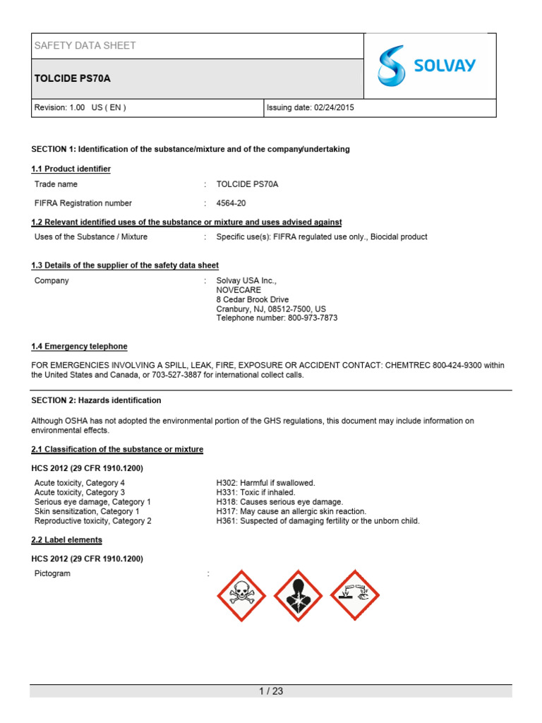 MSDS Tetra Hydroxy Methyl Phosphonium sulphate-THPS | PDF | Toxicity ...