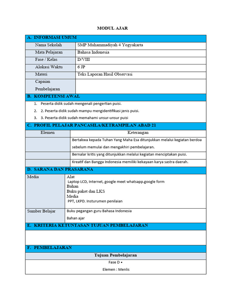 Format Modul Ajar | PDF